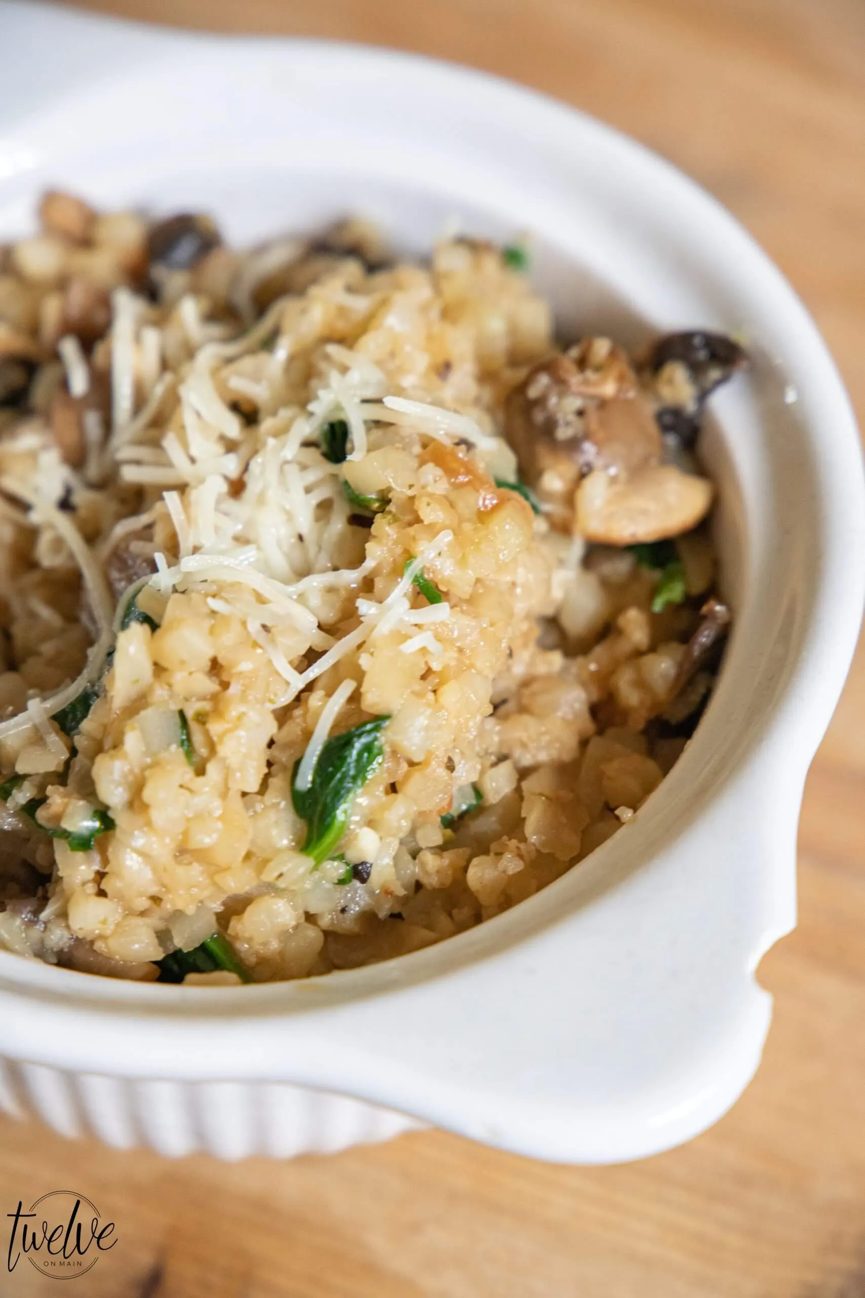 Savory Mushroom and Spinach Cauliflower Rice Risotto - Twelve On Main